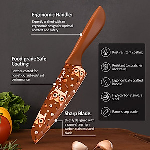 Kitchen Knife Set 6 Piece, Multi Color Cartoon Pattern Knives Set, Ergonomic Handles, Stainless Steel Knife, Knife Set without Block