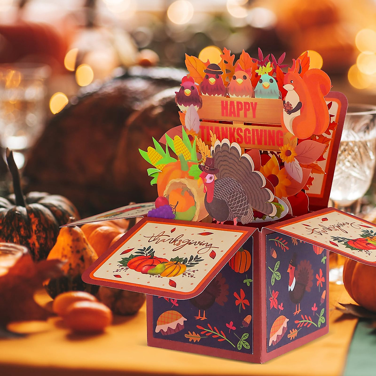 D4DREAM Thanksgiving Turkey Pop Up Card for Kids 3D Happy Thanksgiving Greeting Cards with Envelope Fall Pumpkin Greeting Cards for Autumn Party Family Friends Mother Grandma Thank You Celebration