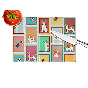 Caroline's Treasures MLM1166LCB Lots of Red and White Jack Russell Terrier Glass Cutting Board Large Decorative Tempered Glass Kitchen Cutting and Serving Board Large Size Chopping Board