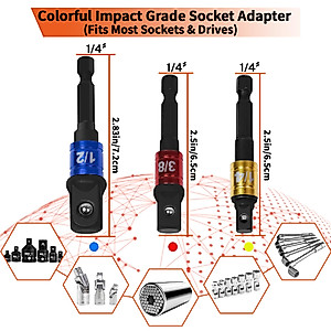 33Pcs Flexible Drill Bit Extension Set-2 Pcs 105°Right Angle Drill Bit Extension, 1/4 3/8 1/2" Universal Socket Adapter Set, Bendable Drill Bit Extension, screw bit holder and Screwdriver Bit Kit