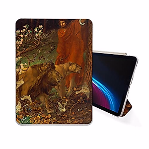 Cute Oil Painting Girl Lion Flower case Compatible with iPad Mini Air Pro 7.9 8.3 9.7 10.2 10.9 11 12.9 inch Pattern Cover New 2022 2021 Trifold Stand 3 4 5 6 7 8 9 Generation 258 (10.9" Air 4)