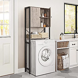 Yaheetech Over The Toilet Storage Cabinet with Door & Adjustable Shelf, Bathroom Storage Cabinet Freestanding Bathroom Organizer Toilet Rack, Metal Frame, Stable, Gray