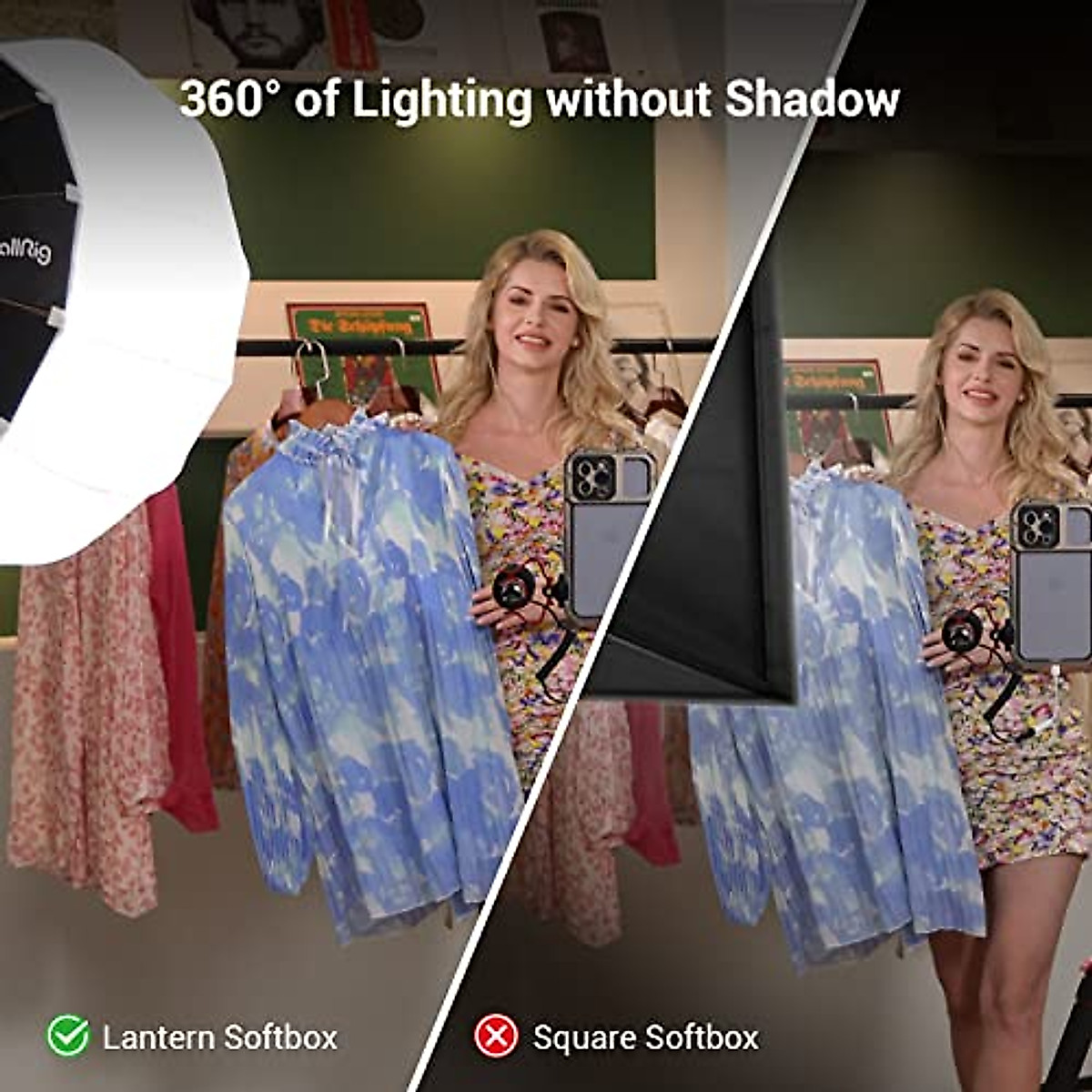 SmallRig RA-L65 Lantern Softbox Quick Release-One Step, 26in Light Modifier with Fabric Barn Doors, Softbox Diffuser for SmallRig Video Light 120B, 120D, 220B, 220D and Other Bowens Mount Light-3754