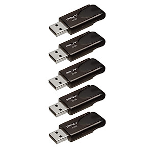 PNY 32GB Attaché 4 USB 2.0 Flash Drive 5-Pack,Black & 64GB Turbo Attaché 3 USB 3.0 Flash Drive 3-Pack