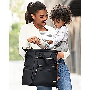 Skip Hop Diaper Bag Backpack: Mainframe Large Capacity Wide Open Structure with Changing Pad & Stroller Attachement, Black with Gold Trim