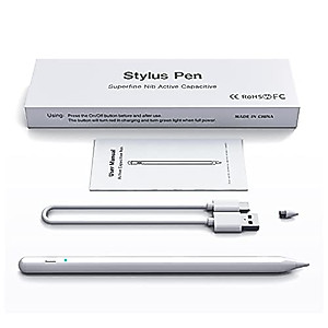 Stylus Pen, Active Stylus Pen Compatible for iOS and Android Touchscreens/Phones, Rechargeable Stylus Pen with Dual Touch Screen, Stylus Pencil for Apple/Android/Samsung Tablet, 16.5CM,White