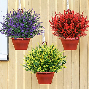 GREENRAIN 24 Bundles Artificial Lavender Flowers Outdoor Fake Flowers for Decoration UV Resistant No Fade Faux Plastic Plants Garden Porch Window Box Décor (Purple)