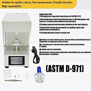 VTSYIQI Automatic Liquid Surface Tensiometer Du Nouy Tensiometer Automatic Interfacial Tension Meter Tester With Platinum Plate Method Accuracy 0.01mN/m Measuring Range 0 to 1000mN/m