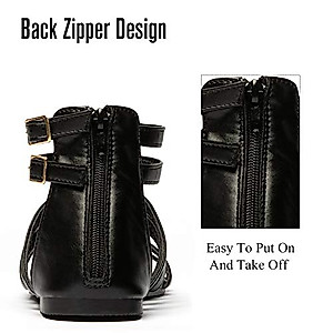 katliu Womens Gladiator Sandals Strap Sandal Two Ankle Buckle Open Toe Summer Flat Zipper Gladiator Sandal Black 6