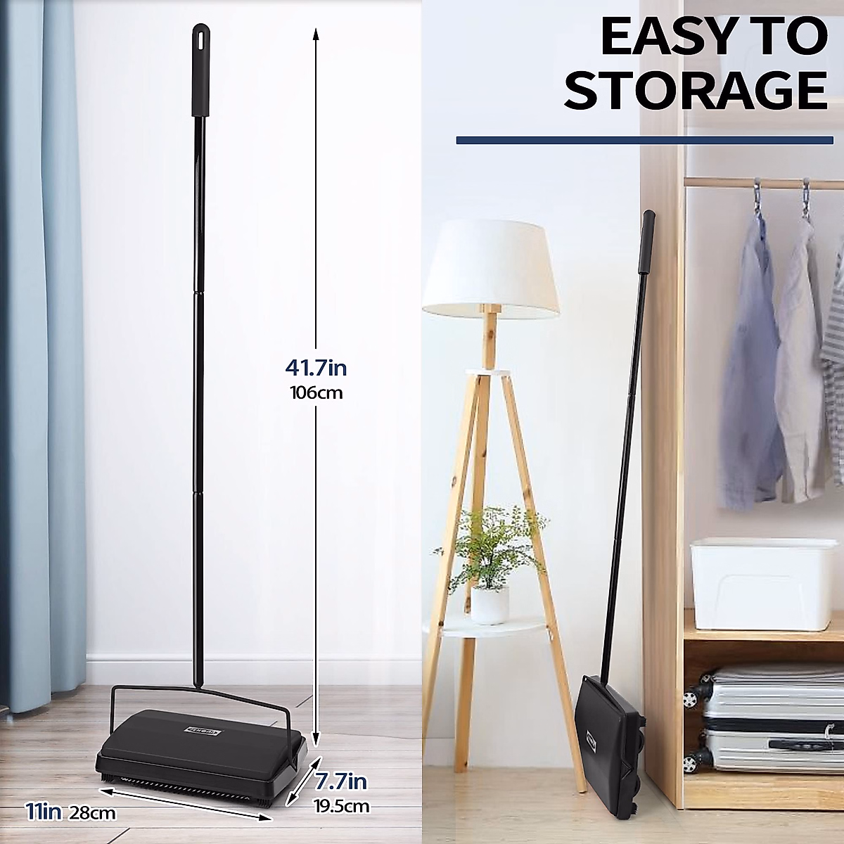 JEHONN Carpet Floor Sweeper Manual with Horsehair, Broom and Dustpan Set for Home