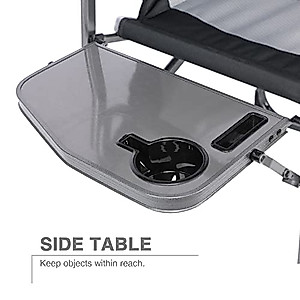 EVER ADVANCED Lightweight Folding Directors Chairs Outdoor, Aluminum Camping Chair with Side Table and Storage Pouch, Heavy Duty Supports 350LBS (Grey/Black)