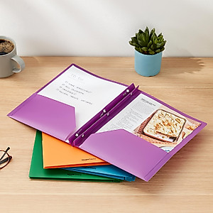 Amazon Basics Heavy Duty Plastic Folders with 2 Pockets for Letter Size Paper, Pack of 12