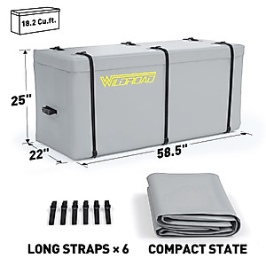 Wildroad Hitch Cargo Carrier Basket Combo 60" x 24" x 6" 500 LBS Folding Trailer Hitch Cargo Carrier Fits 2" Receiver with 18.2 Cubic feet Cargo Bag, Hitch Stabilizer, Cargo Net and Ratchet Straps