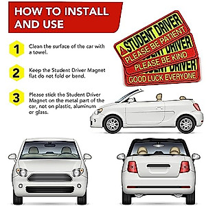 DIYMAG 6Pcs Student Driver Sticker Magnet for Car, Please Be Patient New Drivers Glow in Dark Accessories Magnetic Novice New Drivers Sticker Safety Warning Magnetic Vehicle Signs Reusable