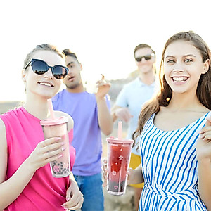 Colnic Reusable Boba Cup With Lids And Straws, 24Oz/700ml Smoothie /Iced Coffee Cup, Leakproof Kawaii Cup Tumbler With Boba Reusable Straw,Double Wall Clear Insulated Bubble Tea Cup