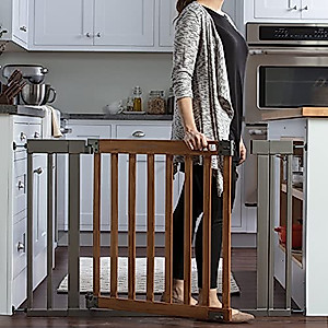 Summer West End Safety Baby Gate, Honey Oak Stained Wood with Slate Metal Frame – 30” Tall, Fits Openings up to 36” to 60” Wide, Baby and Pet Gate for Wide Spaces and Open Floor Plans