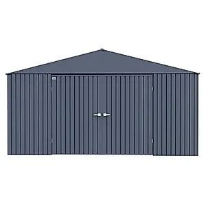 Arrow Shed Elite 14' x 14' Outdoor Lockable Gable Roof Steel Storage Shed Building, Anthracite