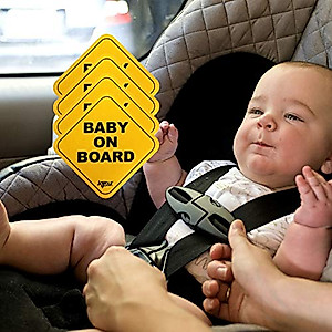 4 Pack - Reflective Safety Baby On Board Car Magnet Signs, 5x5 inch, Waterproof/Weatherproof, Golden Yellow