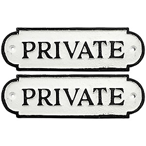 AuldHome Cast Iron Private Signs (2-Pack); Rustic Style Restricted Area Door Plaques