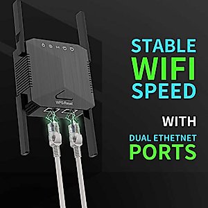 WiFi Range Extender WiFi Repeater 2023 Newest Release Simple Setup Wireless Signal Booster 2.4 GHz with Two Ethernet Ports WiFi Extender 4 Antennas Internet Booster