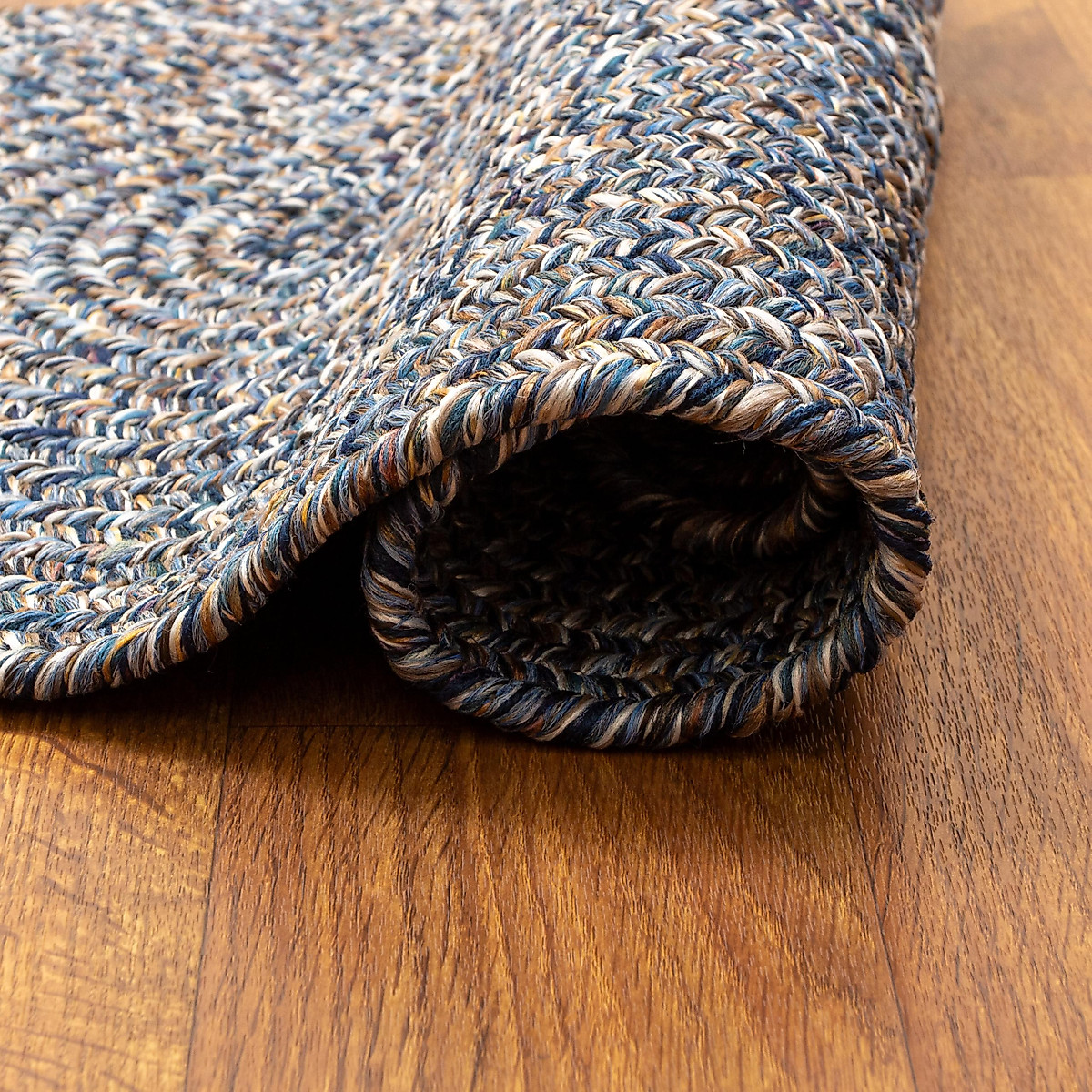 Super Area Rugs Rustic Farmhouse Living Indoor/Outdoor Reversible Braided Rug - Made in USA - Blue Mix 4' X 6' Oval