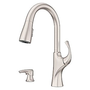 Pfister Miri 2.0 Kitchen Faucet with Pull Down Sprayer and Soap Dispenser, Single Handle, High Arc, Spot Defense Stainless Steel Finish, F5297MRRGS