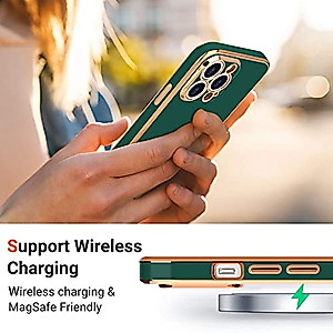 Teageo iPhone 14 Pro Case - Luxury Love Heart Design, Bling Back Cover, Camera Protection, Shockproof, Blackish Green