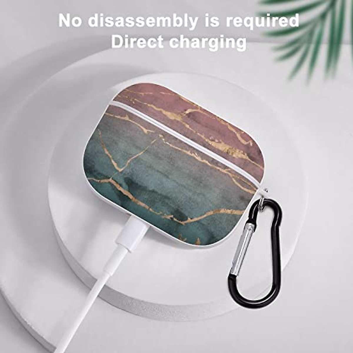 AirPods Pro Case Cover Pink Gradient Sliced Marble Rose Metallic Abstract Ombre Art Apple Airpod Pro Case TPU Shockproof Hard Case Compatible Airpods Pro Charging Case Protective Cover with Keychain