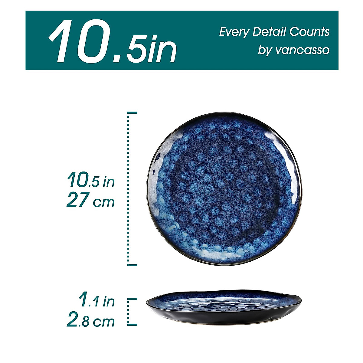 vancasso Starry Dinner Plates, 10.5 Inch Ceramic Plates, Microwave, Oven and Dishwasher Safe Plates Set of 4, Modern Dinnerware Dishes Set&Scratch Resistant-Blue