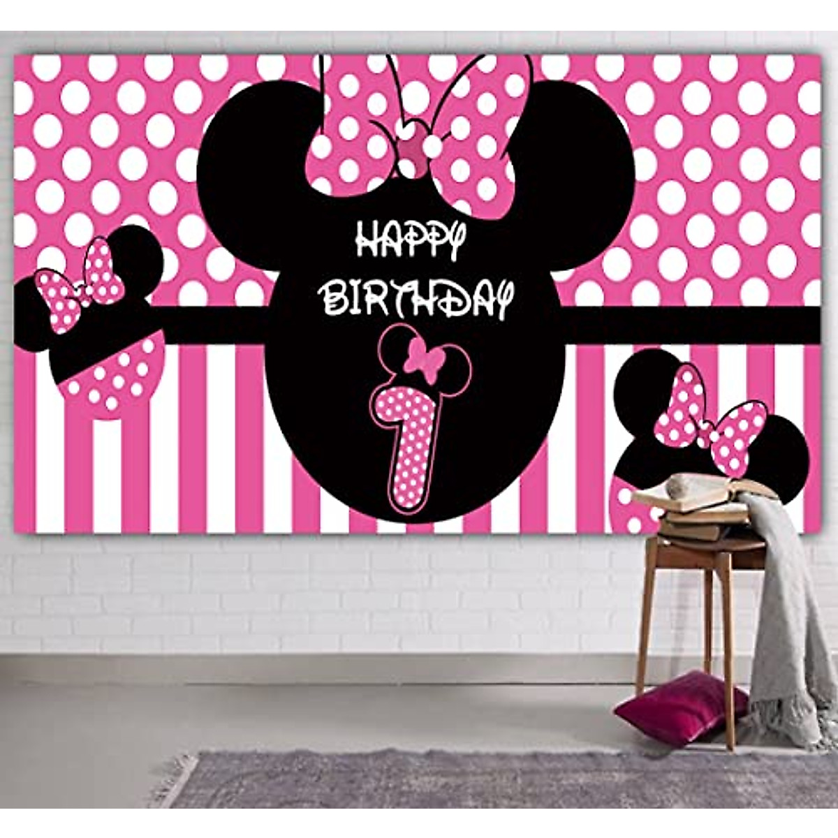 Minnie 1st Birthday Backdrop, Minnie 1st Birthday Banner Party Supplies, Minnie 1st Birthday Decorations, First Birthday Photography Background (6.6 x 3.3 ft)