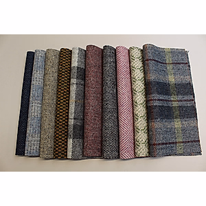 British Tweed 100% Wool Remnants Offcuts Squares Crafts 10 Pieces 9x9 inch, Made in Great Britain…