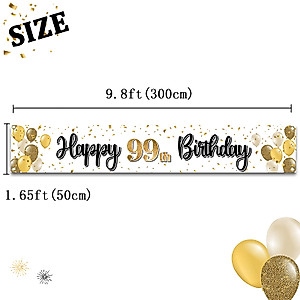 LASKYER Happy 99th Birthday Decorations,99th Gold Balloon Large Birthday Hanging Banner Sign,99 Years Old Bday Party Supplies.