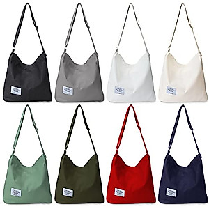 8 Pieces Women's Retro Large Size Canvas Shoulder Bag lightweight Crossbody Handbag Casual Tote with Zipper and Pocket Adjustable Canvas Tote Bag for Women Girls Work School Shopping, 8 Colors
