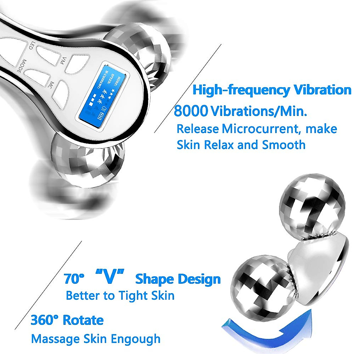 4D Microcurrent Face Massager Roller,Electric Rechargeable Face Lift Roller Arms Legs Massager for Anti Aging Wrinkles Facial Massage