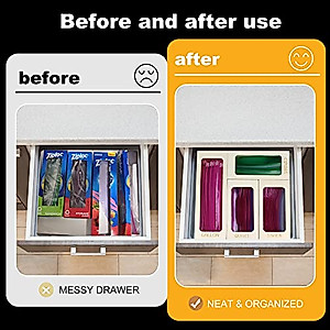 Ziplock Bag Storage Organizer for Drawer-Wood Ziplock Bag Storage Holds Kitchen Drawer or Wall Hanging, Holds Gallon, Quart, Snack Sizes, Sandwich Compatible with Hefty, Glad (Nature)