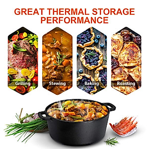 Overmont 2 in 1 Pre Seasoned Dutch Oven with Skillet Lid for Induction, Electric, Grill, Stovetop, BBQ, Camping (5 Quart)