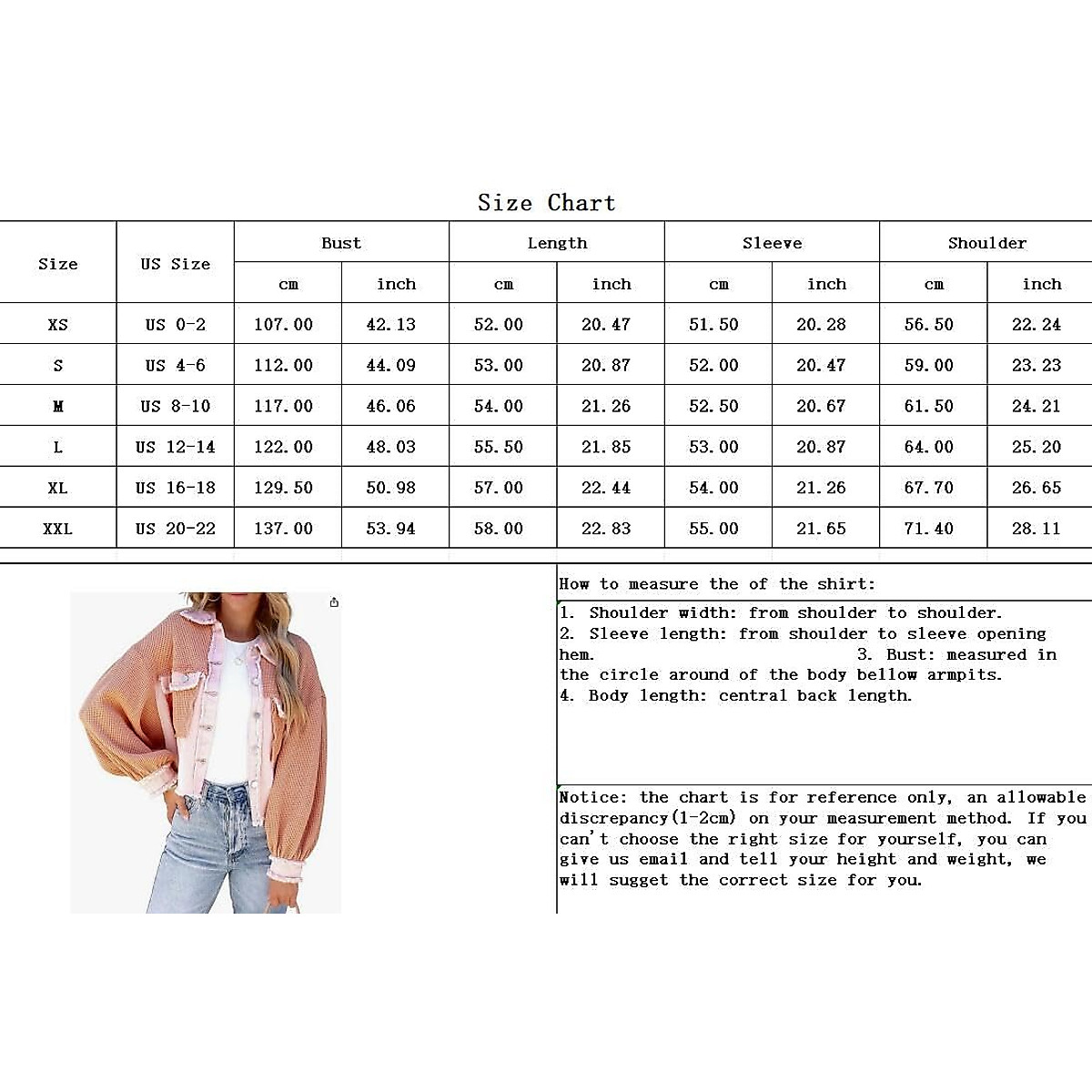 CHARTOU Women's Oversized Waffle Knit Shacket Cropped Color Block Jean Patchwork Blouse Shirt (Large, Cream)