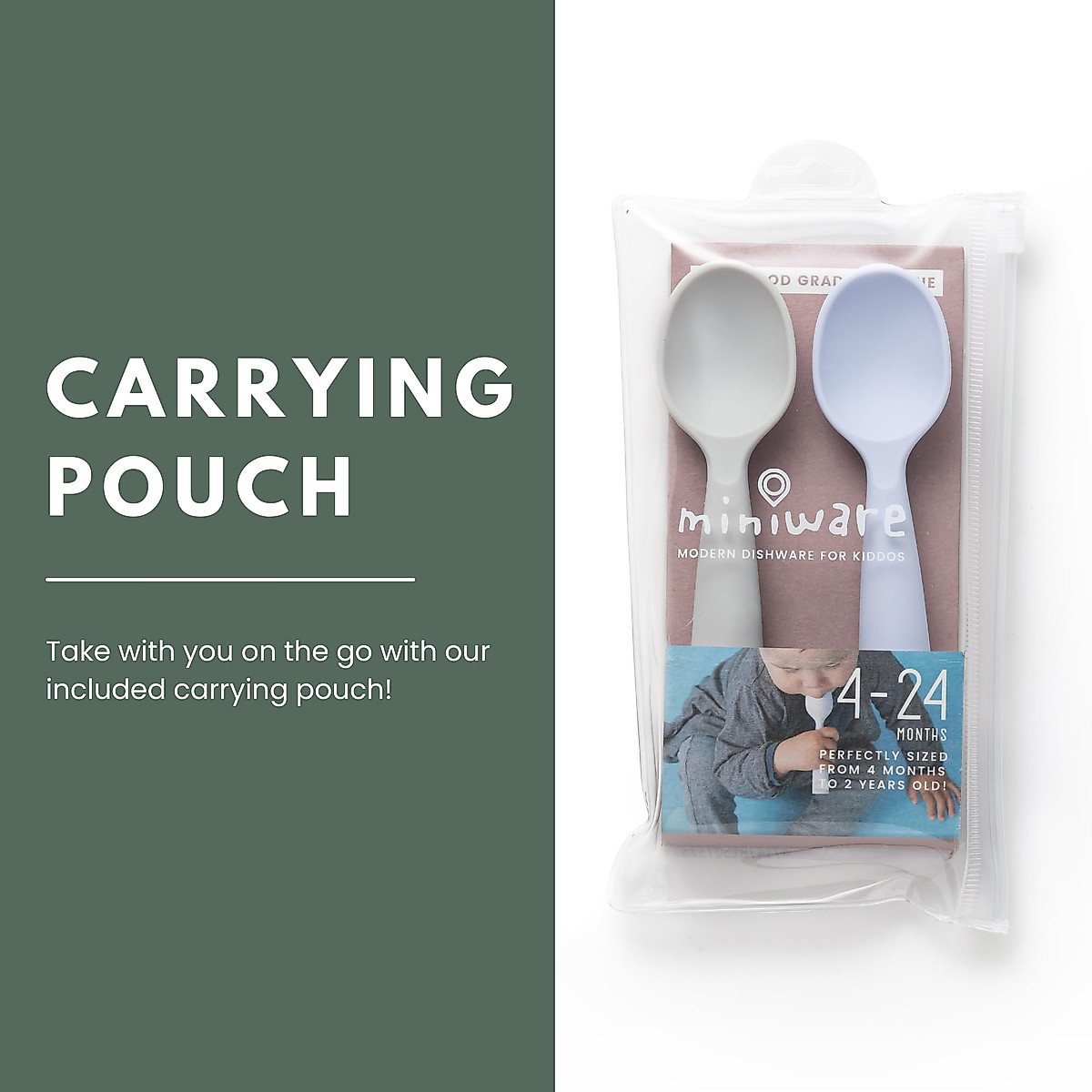 Miniware Silicone Baby Spoon for Training - BPA Free Baby Utensils - Baby Spoons Self Feeding 6 Months | 100% Food Grade Silicone - Modern & Dishwasher Safe Toddler Spoons (Grey and Lavender)