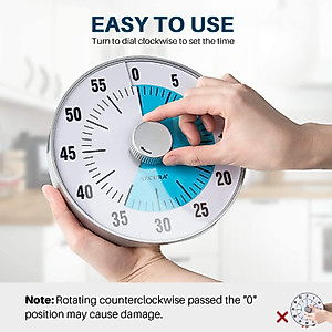 Secura 7.5-Inch Oversize Visual Countdown Timer, 60-Minute Kitchen Timer | Time Management Tool for Kids, Teachers and Adults (Blue)