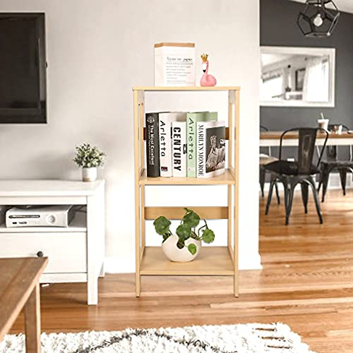 Bookcase Shelf 3 Tier, Small Bookshelf Organizer for Bedroom, Narrow End Table Side Table with Storage Shelves for Books Home Office, Chestnut