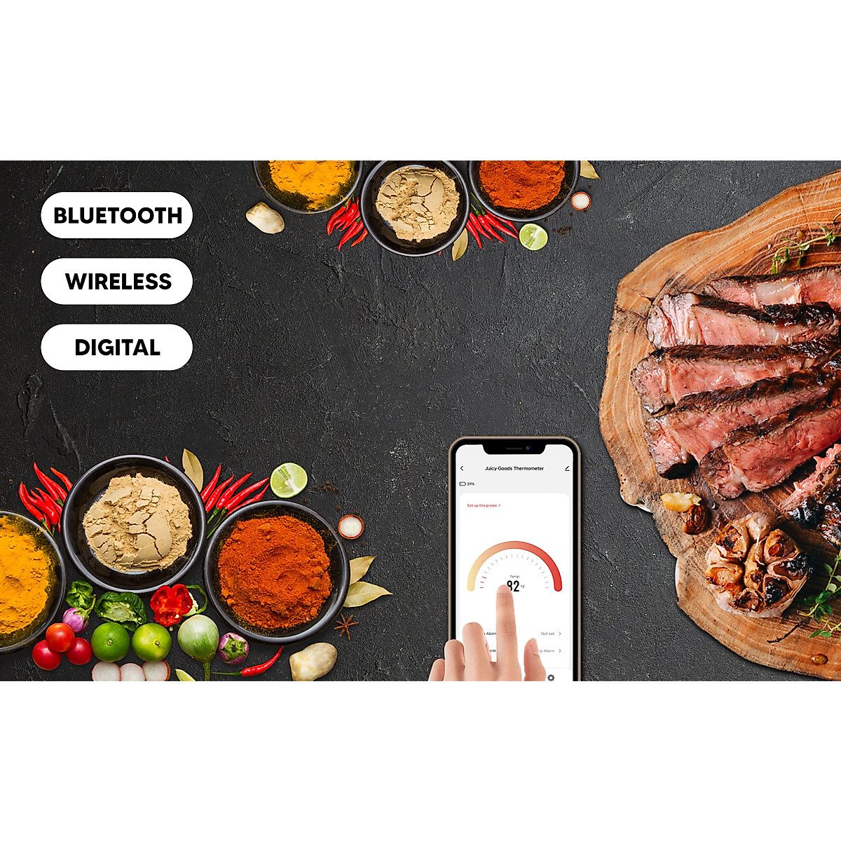 Bluetooth Digital Meat Thermometer- Dual Probe BBQ Thermometer- Cooking Thermometer with Mobile App Rechargeable Battery & Built-in Magnet-Water Resistant Instant Read Food Thermometer