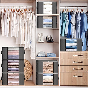 12 Pack Blanket Storage Bags with Zipper, Foldable Packing Bags for Moving Bags, Storage Bags for Clothes with Handles, Closet Organizers and Storage for Clothing, Sheet, Comforter, Bedding,60L, Grey