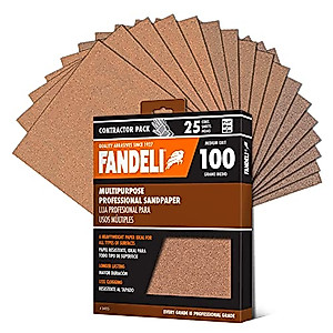 Fandeli | Multi-Purpose Sandpaper | 100 Grit | 25 Sheets of 9'' x 11'' | Ideal for Sanding Metal, Untreated Wood and Painted Surfaces