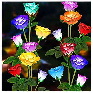 TONULAX Solar Garden Lights - Newest Version Solar Lights Outdoor, 7 Color Changing Rose Lights for Yard,Garden Decoration, Enlarged Solar Panel, More Realistic Rose Flower (4 Packs)