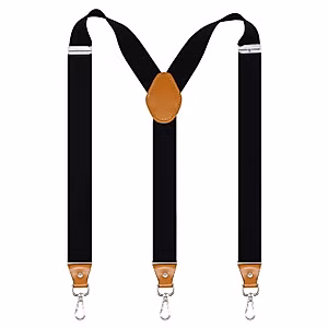 Doloise Mens Suspenders with 3 Swivel Hooks Belt Loops 1.4 Inch Wide Heavy Duty Adjustable Braces (Black)