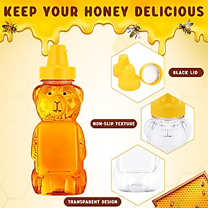 Hushee 72 Pcs 8 oz Plastic Honey Bear Bottle Empty Honey Squeeze Bottle with Spill Proof and Leak Resistant Lid Bear Juice Bottle Drinking Cup for Baby Shower Gifts, Beekeeping, Honey Dispensing