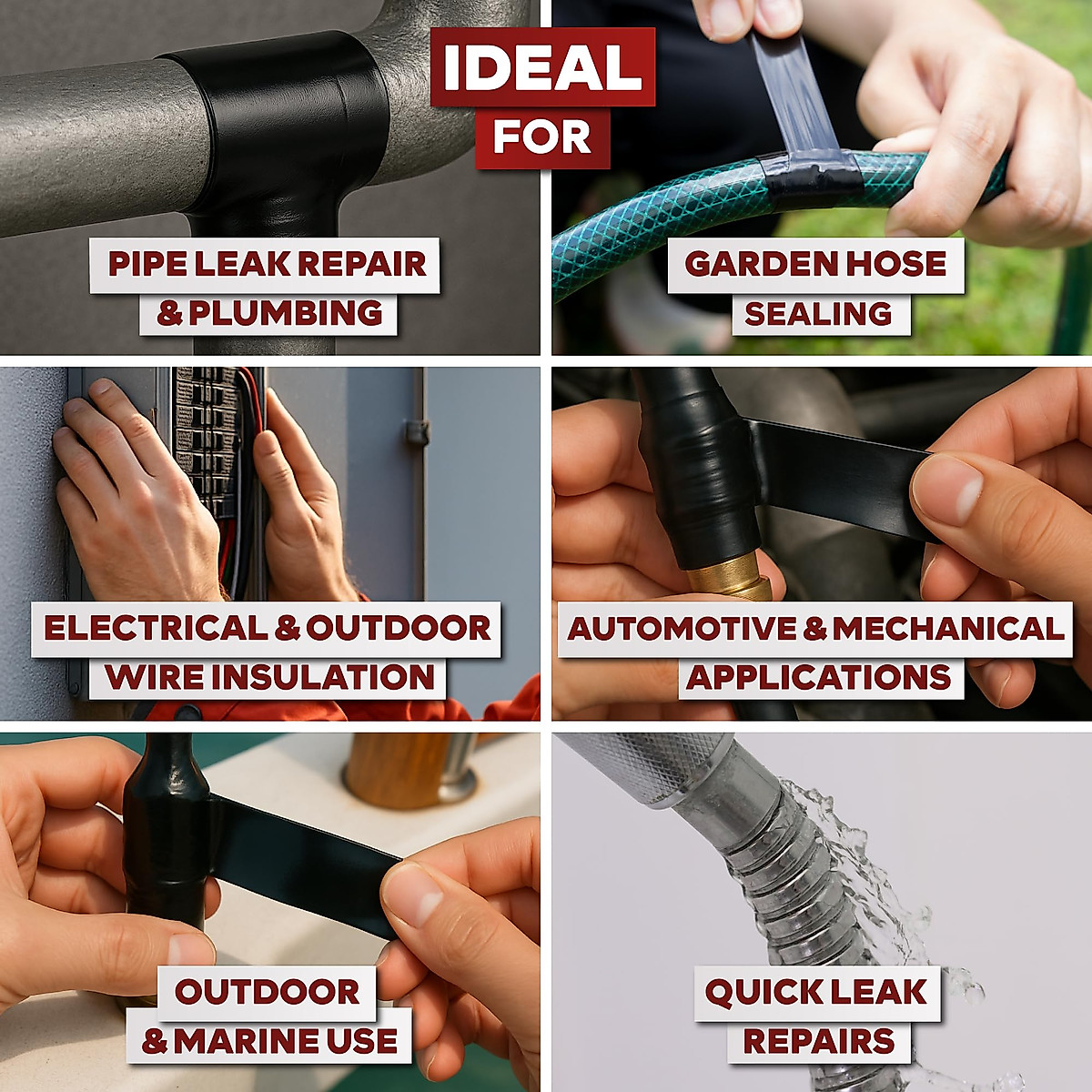 XFasten Self Fusing Silicone Tape Black 1" X 36-Foot, Silicone Tape for Plumbing, Leak Seal Tape Waterproof, Silicone Grip Tape, Rubber Tape Thick for Pipe, Hose Repair Tape, Stop Leak Tape