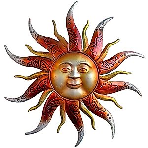 Daogtc Metal Sun Wall Art Decor-17.3 inches Rustic Retro Sun Hanging Decoration for Home Garden Farmhouse Yard Patio Fence Living Room Bedroom(Silver)