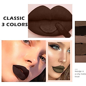 NewBang 3 Colors Dark Black Lipstick and Lipliner,Matte Liquid Lipstick Set,Black Brown Lip Stain Lip Gloss and Lip Liner Waterproof Longlasting Lip Halloween Christmas Makeup(6 pcs)