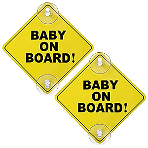 cobee Baby on Board Signs with Double Suction Cups, 2pcs 5"x5" Reusable Safety Car Warning Signs Baby on Board, Durable Kids on Board Car Sign, Baby in Car Sticker for Car Window Cling